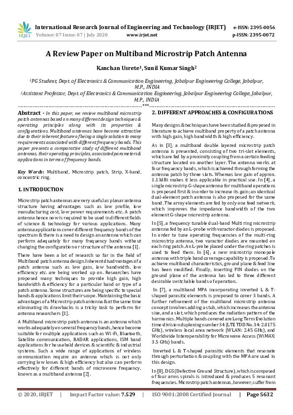 (PDF) IRJET- A Review Paper on Multiband Microstrip Patch Antenna