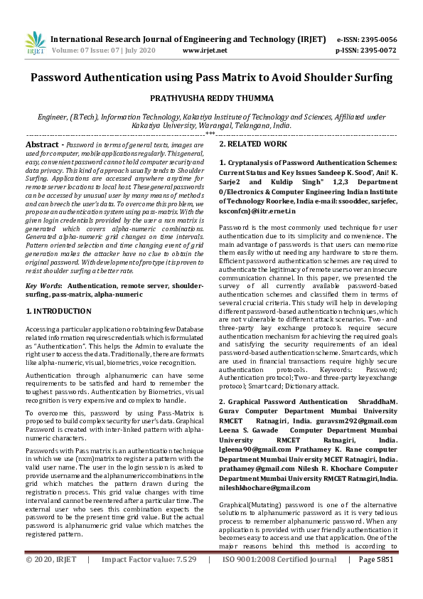 (PDF) IRJET- Password Authentication using Pass Matrix to Avoid ...