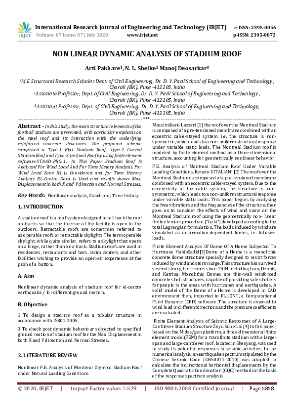 (PDF) IRJET- NON LINEAR DYNAMIC ANALYSIS OF STADIUM ROOF