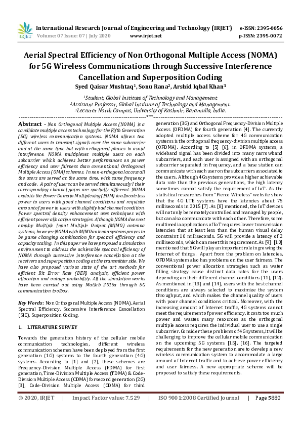 (PDF) IRJET- Aerial Spectral Efficiency of Non Orthogonal Multiple Access (NOMA) for 5G Wireless ...