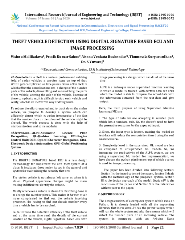 (PDF) THEFT VEHICLE DETECTION USING DIGITAL SIGNATURE BASED ECU AND ...