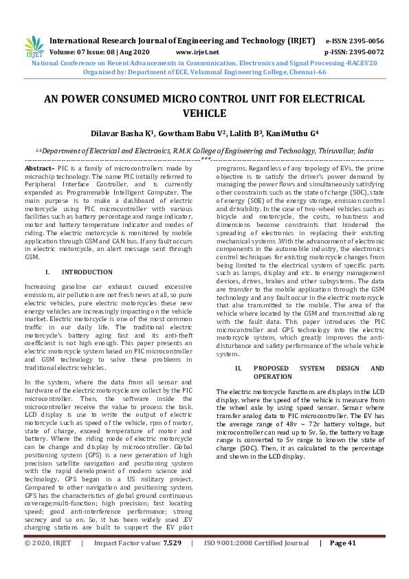 (PDF) IRJET- AN POWER CONSUMED MICRO CONTROL UNIT FOR ELECTRICAL VEHICLE