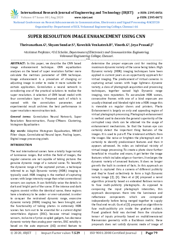 (PDF) IRJET- SUPER RESOLUTION IMAGE ENHANCEMENT USING CNN