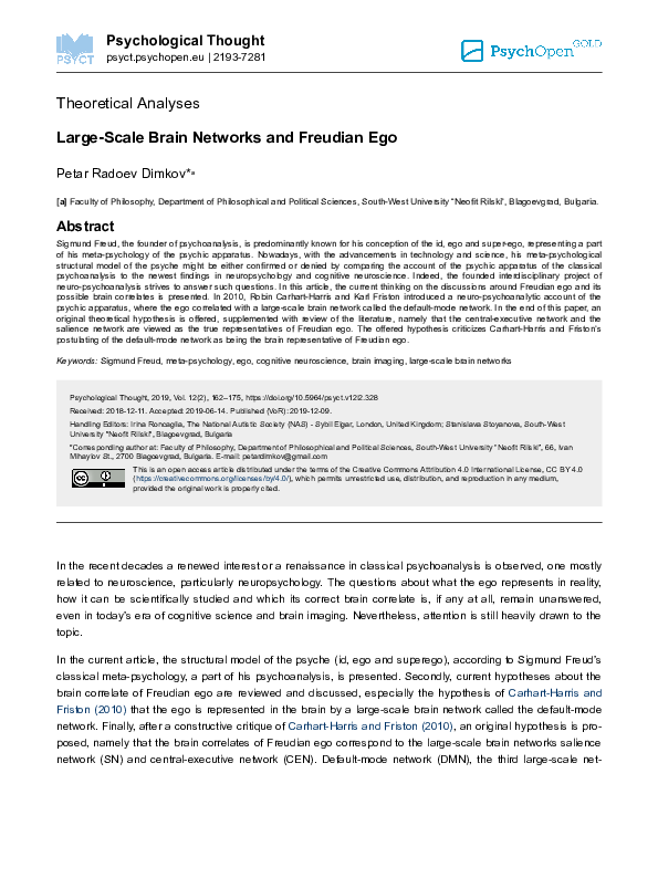 (PDF) Large-Scale Brain Networks and Freudian Ego
