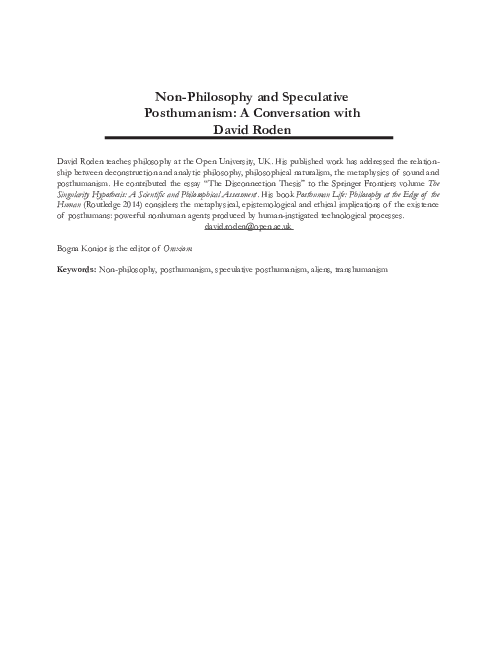 (PDF) Non-Philosophy and Speculative Posthumanism: A Conversation with ...