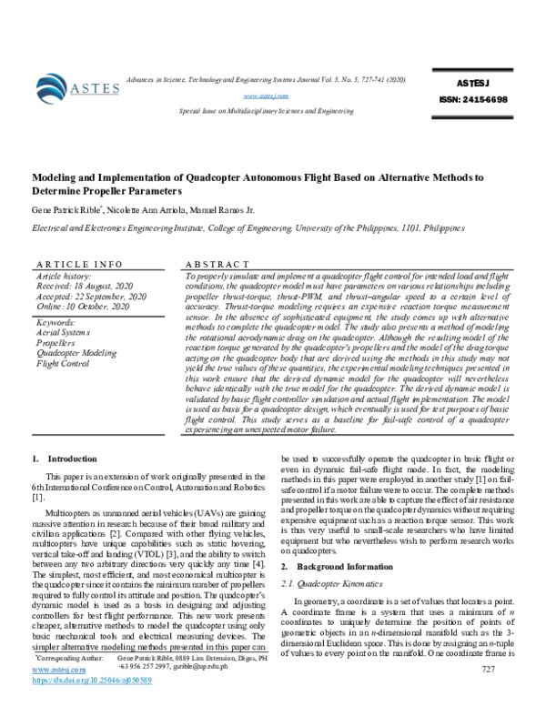 (PDF) Modeling and Implementation of Quadcopter Autonomous Flight Based on Alternative Methods ...