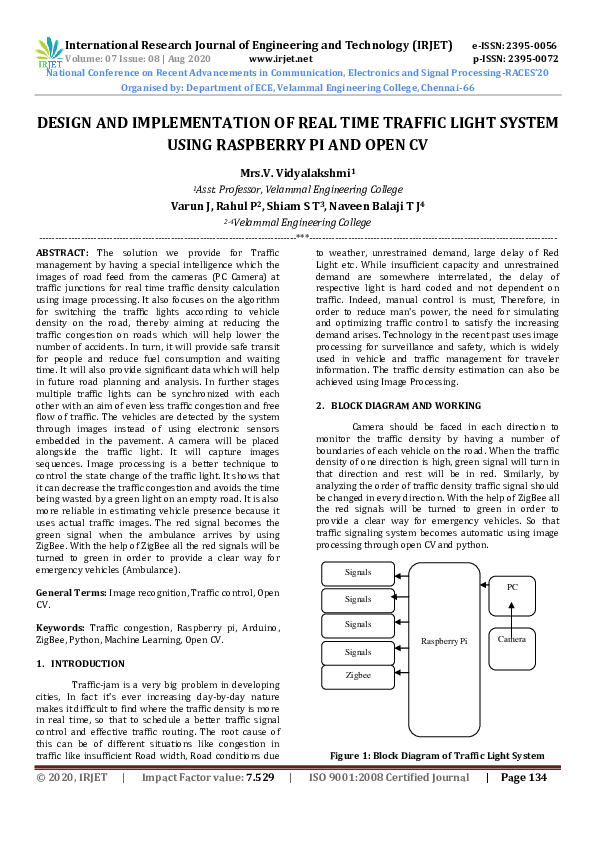 Pdf Irjet Design And Implementation Of Real Time Traffic Light System Using Raspberry Pi And