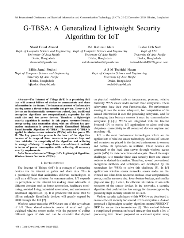 (PDF) G-TBSA: Efficient Security Algorithm for Resource-Constrained IoT