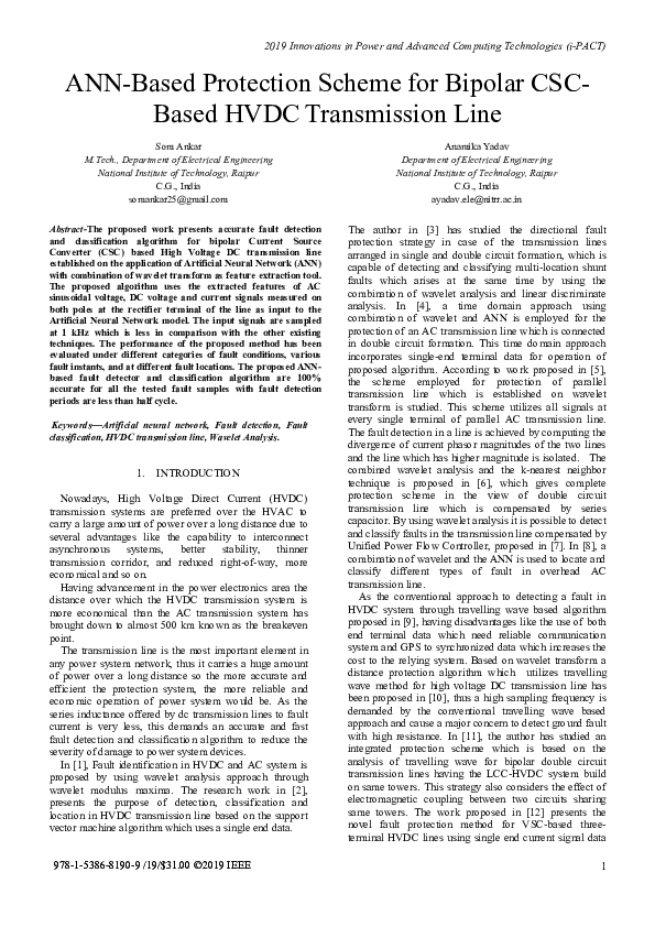 (PDF) ANN-Based Protection Scheme for Bipolar CSC- Based HVDC ...