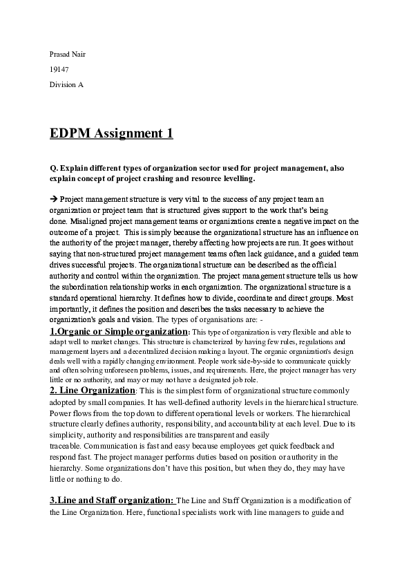 (DOC) EDPM Assignment 1 Q. Explain different types of organization ...