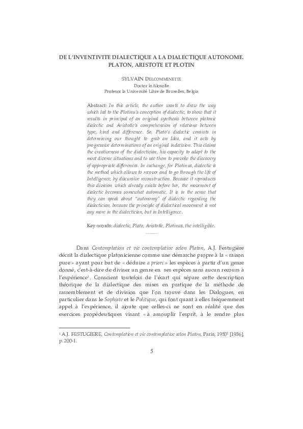 (PDF) De l'inventivité dialectique à la dialectique autonome. Platon ...