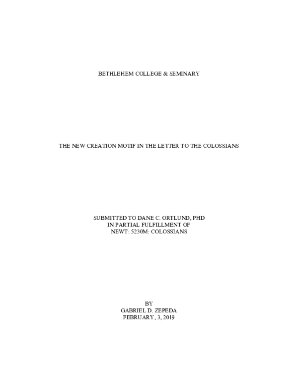 (PDF) The New Creation Motif in the Letter to the Colossians