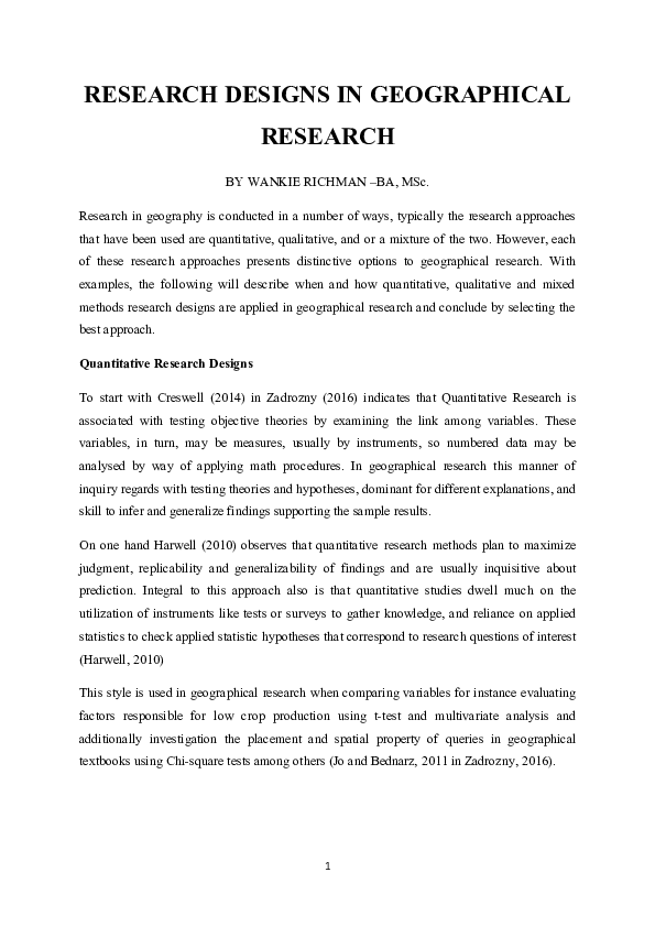 (DOC) RESEARCH DESIGNS IN GEOGRAPHICAL RESEARCH