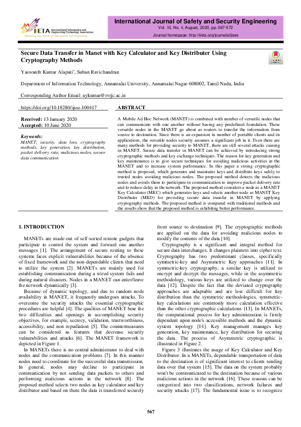 (PDF) Secure Data Transfer in Manet with Key Calculator and Key Distributer Using Cryptography ...