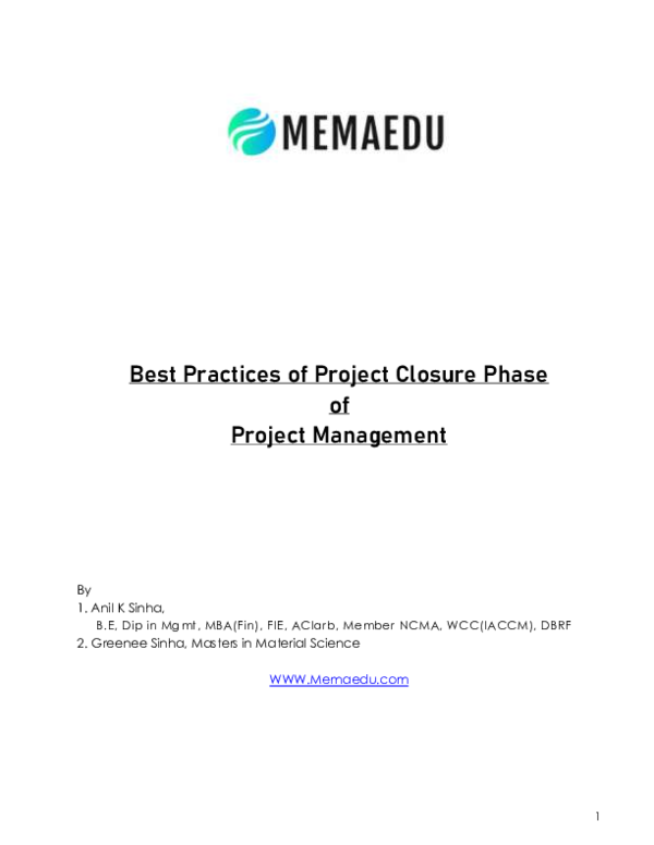 (PDF) Best Practices of Project Closure Phase of Project Management