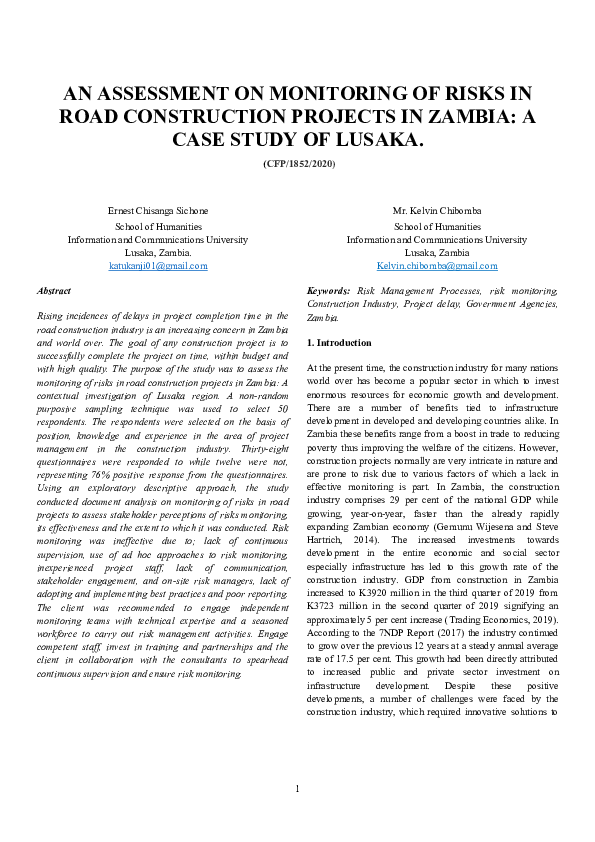 (PDF) AN ASSESSMENT ON MONITORING OF RISKS IN ROAD CONSTRUCTION ...