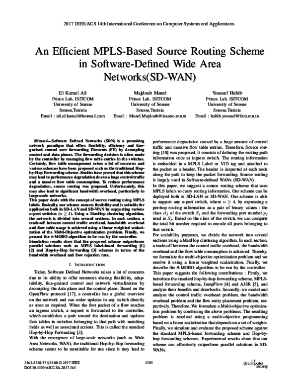 (PDF) An Efficient MPLS-Based Source Routing Scheme in Software-Defined Wide Area Networks(SD-WAN