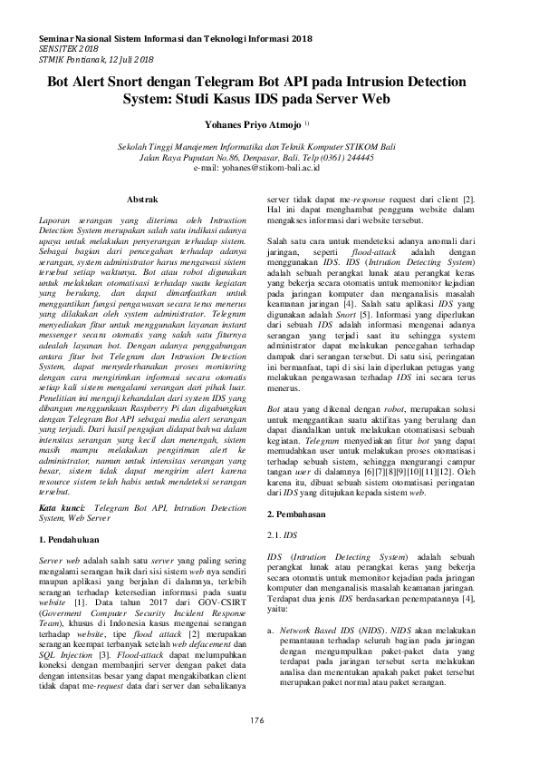 (PDF) Bot Alert Snort dengan Telegram Bot API pada Intrusion Detection System: Studi Kasus IDS ...
