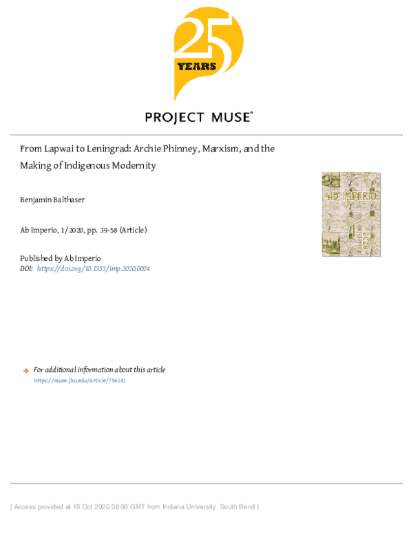 (PDF) From Lapwai to Leningrad: Archie Phinney, Marxism, and the Making ...