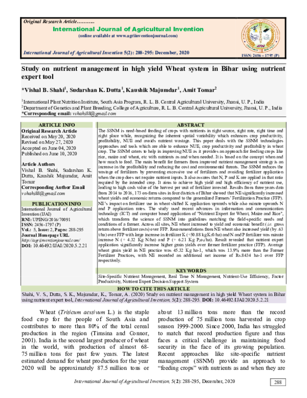 (PDF) Study on nutrient management in high yield Wheat system in Bihar ...