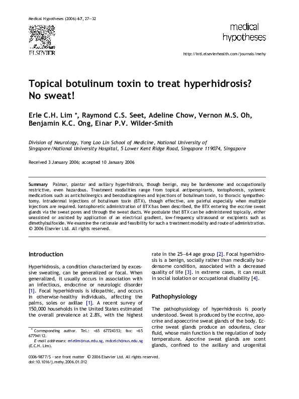 (PDF) Topical botulinum toxin to treat hyperhidrosis? No sweat!
