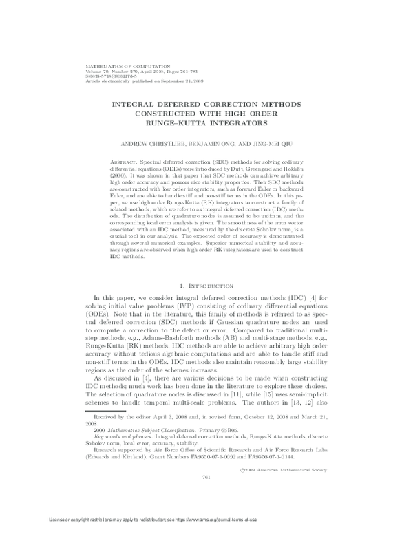 Pdf Integral Deferred Correction Methods Constructed With High Order