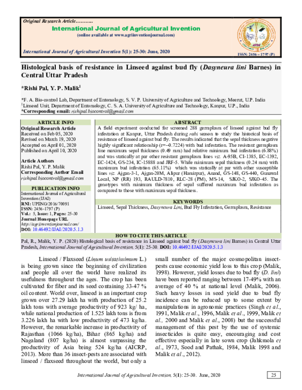 (PDF) Histological basis of resistance in Linseed against bud fly ...