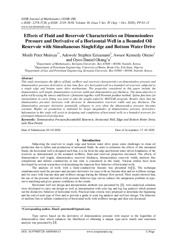 (PDF) Effects of Fluid and Reservoir Characteristics on Dimensionless ...