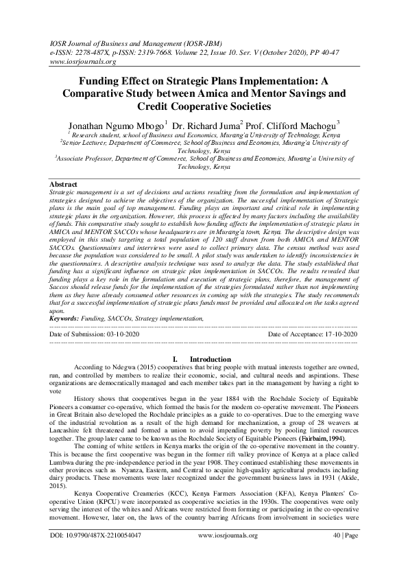(PDF) Funding Effect on Strategic Plans Implementation: A Comparative ...