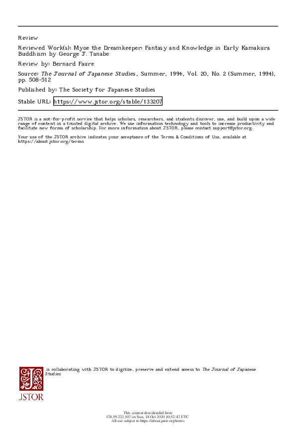 (PDF) Review of: George Tanabe, Myōe the Dreamkeeper