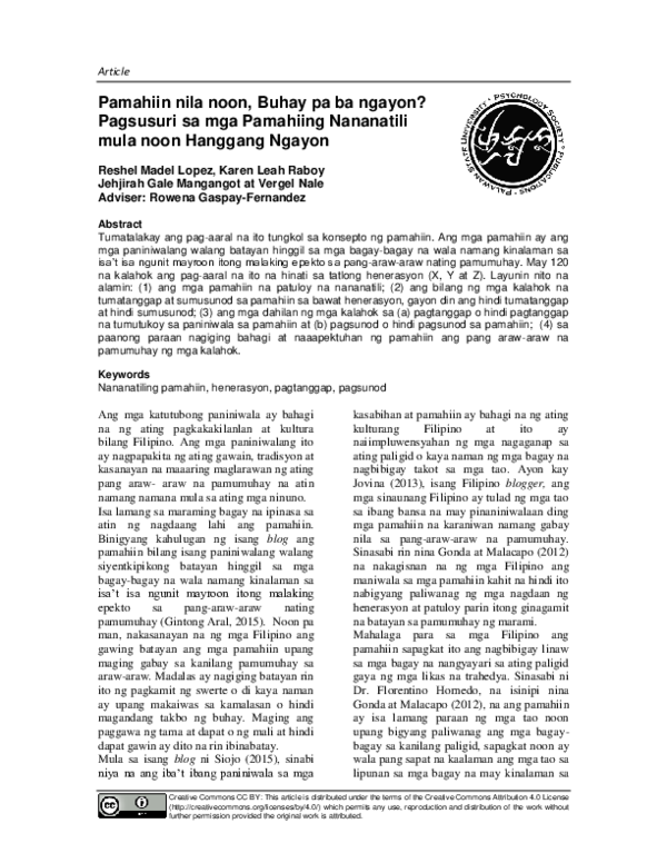 (PDF) Article Pamahiin nila noon, Buhay pa ba ngayon? Pagsusuri sa mga ...