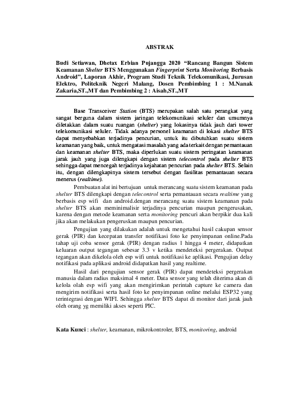 (PDF) Design and Build BTS Shelter Security System Using Fingerprint ...