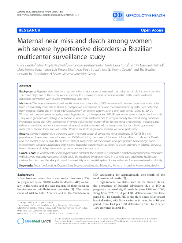 (PDF) Maternal near miss and death among women with severe hypertensive ...