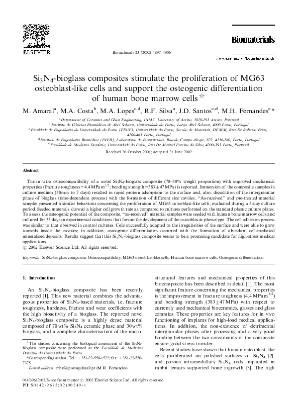(PDF) Si3N4-bioglass composites stimulate the proliferation of MG63 ...