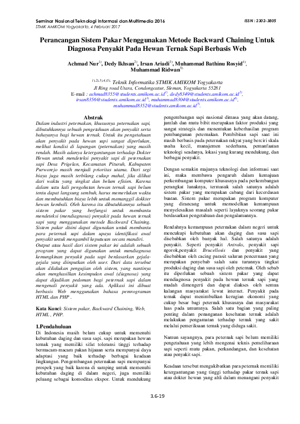 (PDF) Perancangan Sistem Pakar Menggunakan Metode Backward Chaining Untuk Diagnosa Penyakit Pada ...