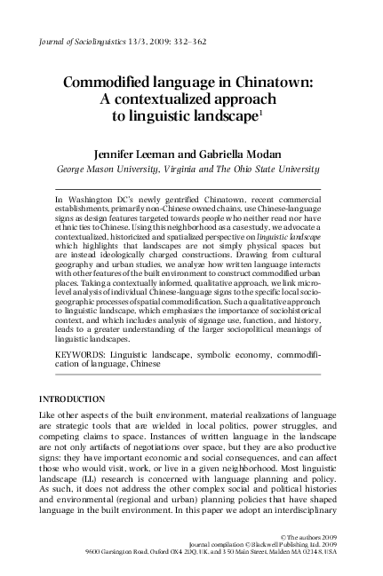 (PDF) Commodified language in Chinatown: A contextualized approach to ...