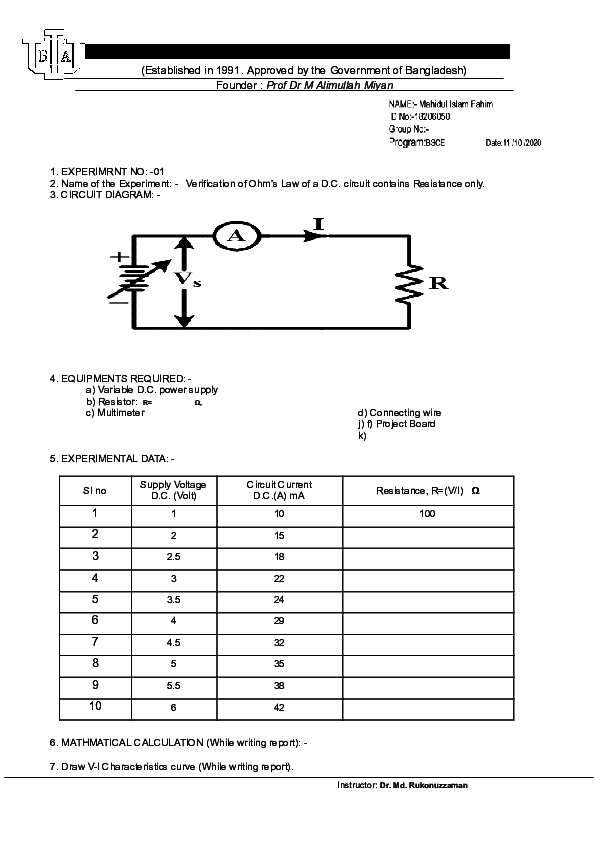 (PDF) Experiment 01 Ohm's Law Google Docs
