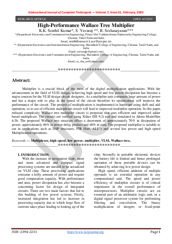 Pdf High Performance Wallace Tree Multiplier