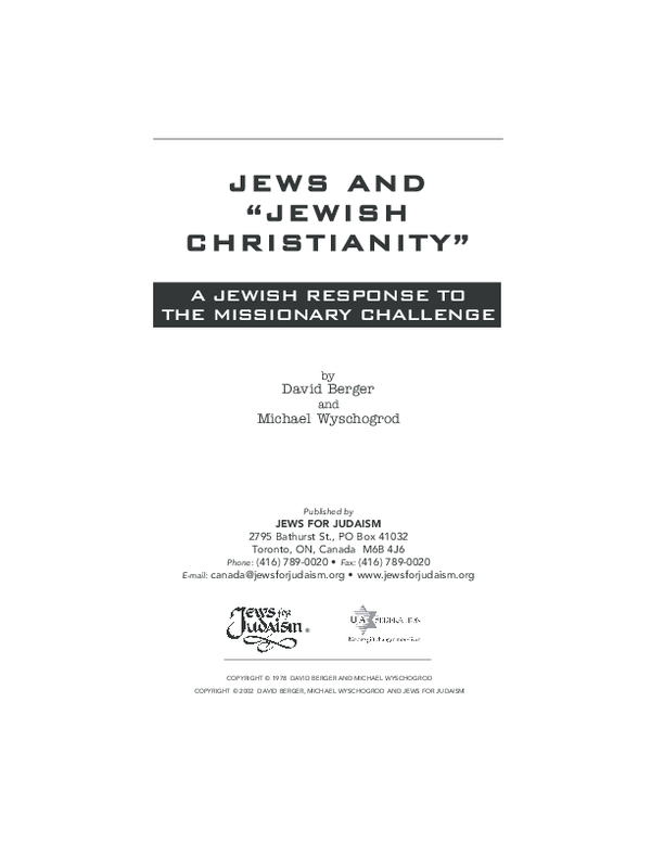 (PDF) David Berger and Michael Wyschogrod, *Jews and ‘Jewish ...