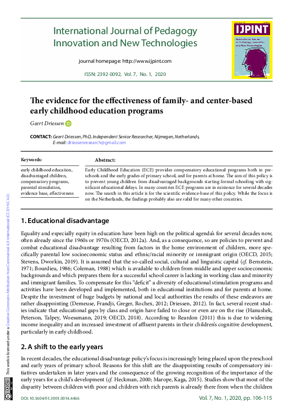 (PDF) The evidence for the effectiveness of family- and center-based ...
