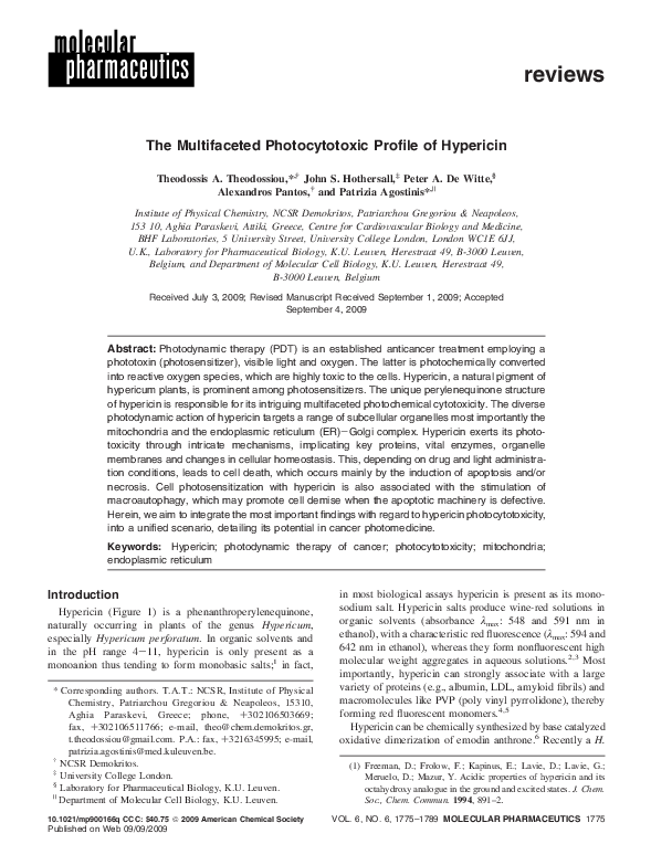 (PDF) The Multifaceted Photocytotoxic Profile of Hypericin