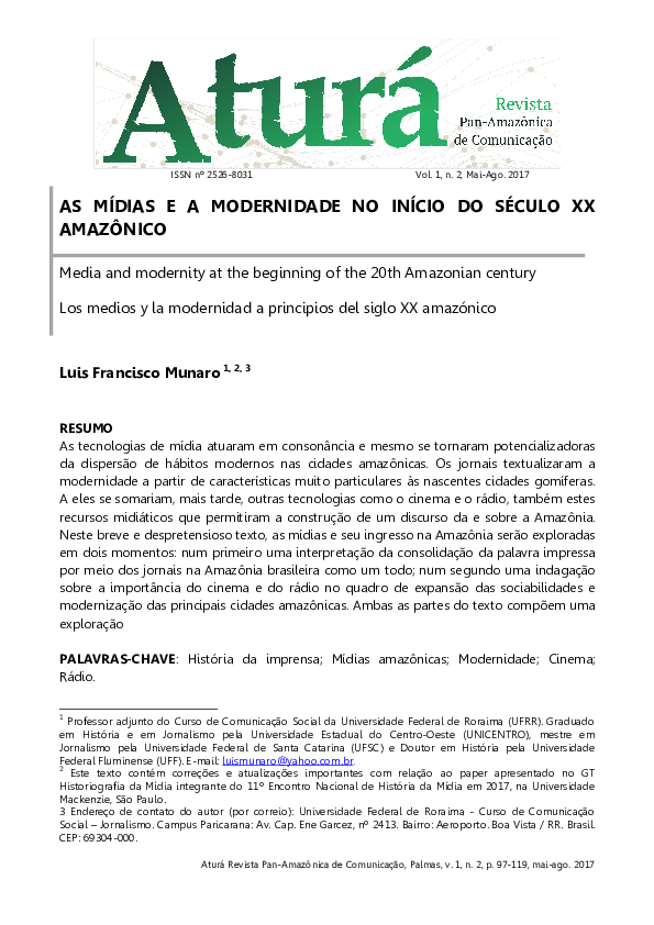 (PDF) AS MÍDIAS E A MODERNIDADE NO INÍCIO DO SÉCULO XX AMAZÔNICO Media and modernity at the ...