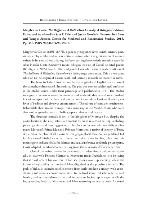 (PDF) Review of Margherita Costa. The Buffoons, A Ridiculous Comedy. A ...