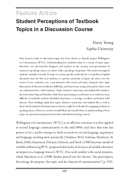 (PDF) Student Perceptions of Textbook Topics in a Discussion Course