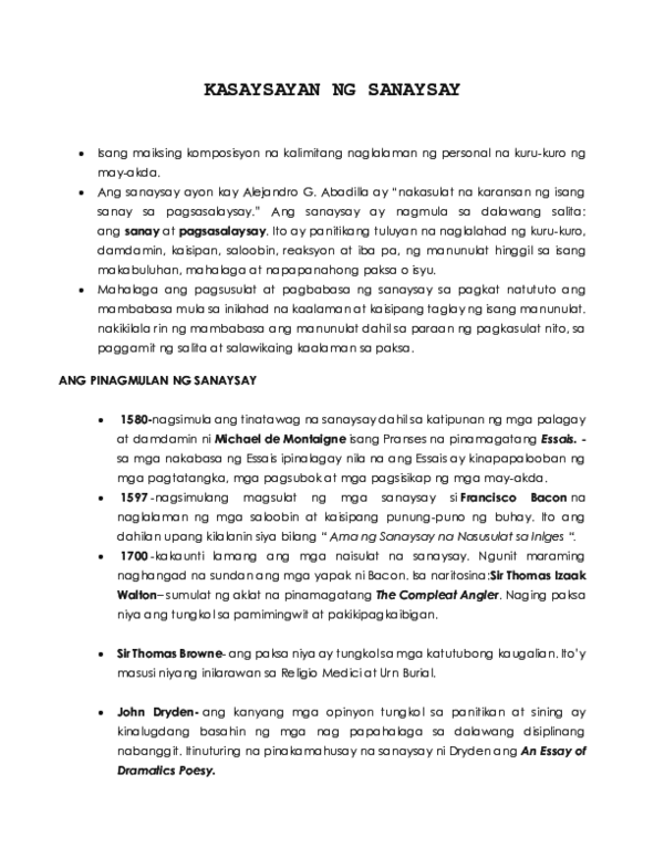 (PDF) KASAYSAYAN NG SANAYSAY