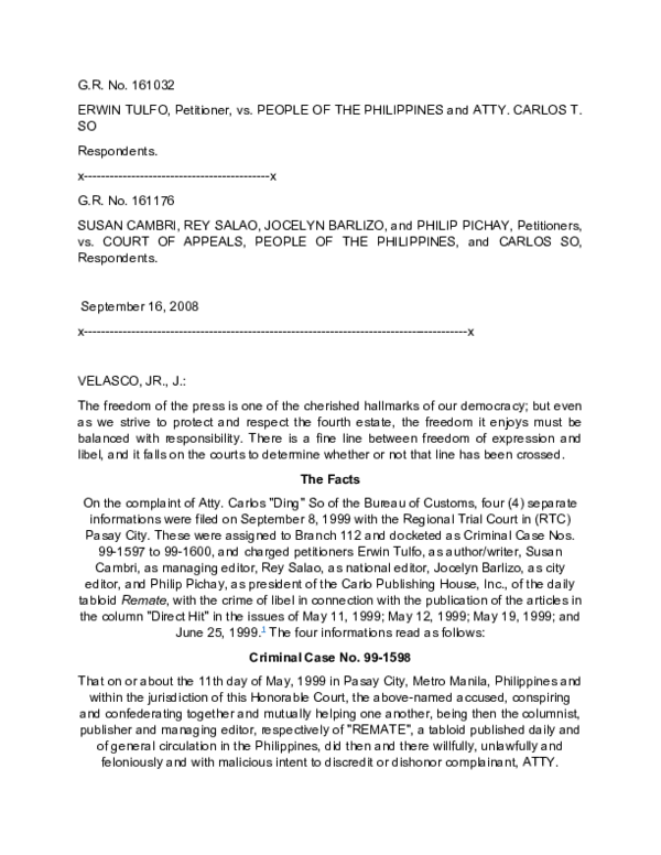 (DOC) TULFO vs. PEOPLE OF THE PHILIPPINES and ATTY. CARLOS T. SO