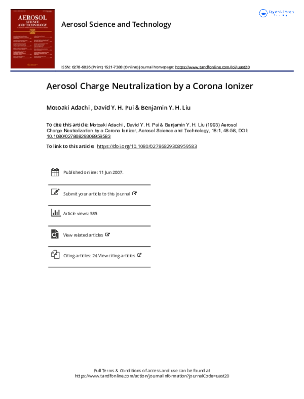 (PDF) Aerosol Charge Neutralization by a Corona Ionizer