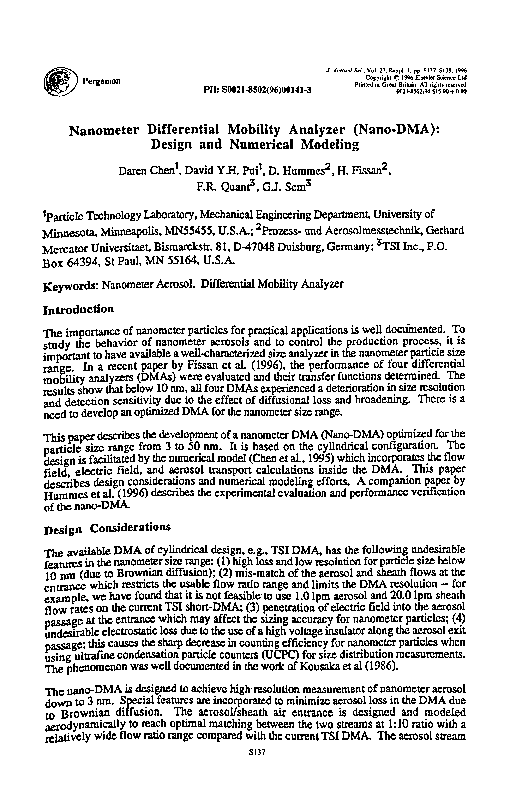 (PDF) Nanometer differential mobility analyzer (Nano-DMA): Design and ...