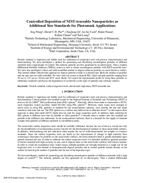 (PDF) Controlled deposition of NIST-traceable nanoparticles as ...