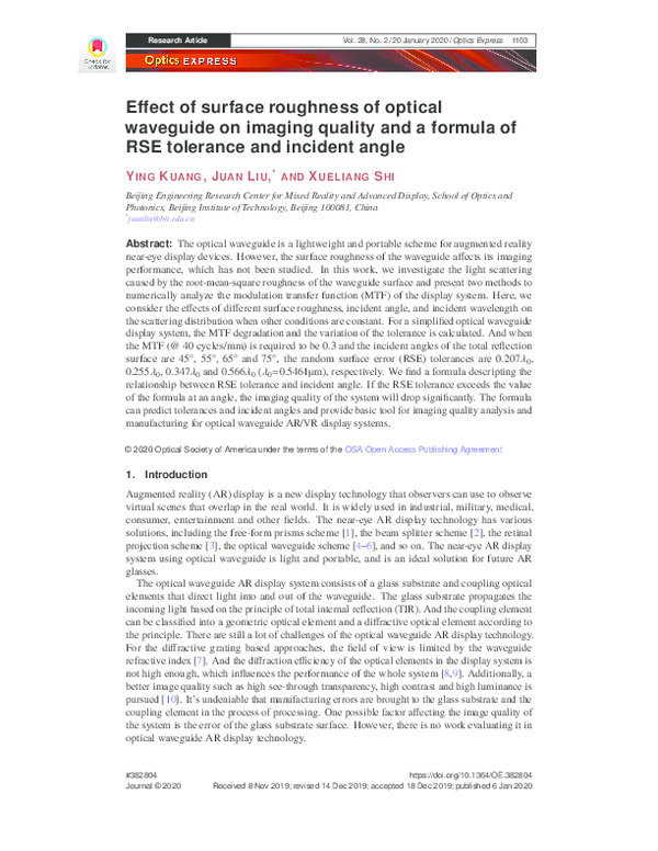 (PDF) Effect of surface roughness of optical waveguide on imaging ...